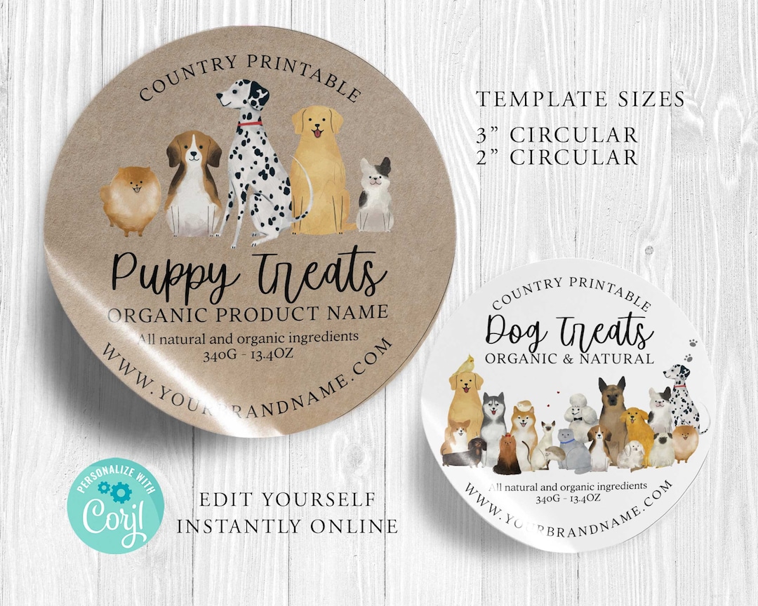 ROUND Pet Food Editable Product Sticker, Treats Chews Product Label, 3 ...