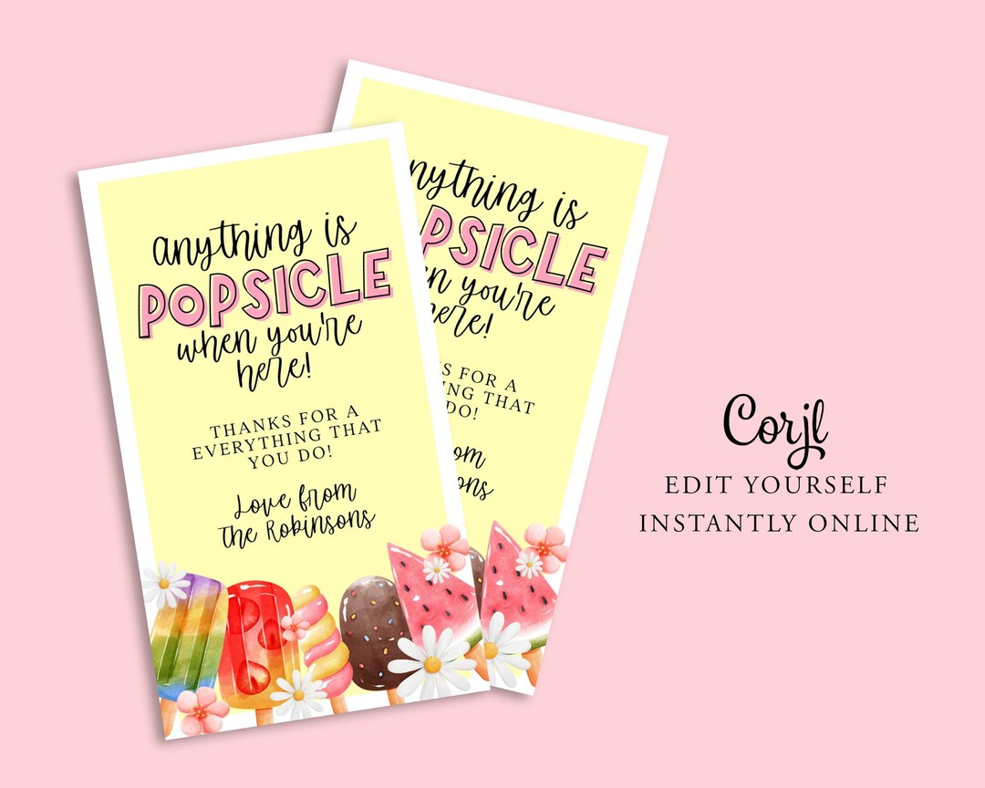 POPSICLE Appreciation Gift Tag, Teacher, Friends, Mothers Day ...