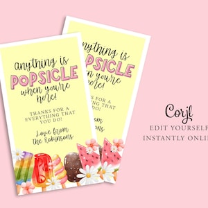 POPSICLE Appreciation Gift Tag, Teacher, Friends, Mothers Day ...