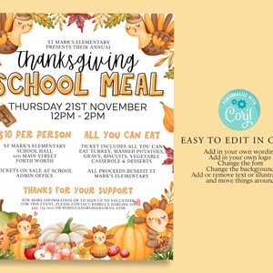 THANKSGIVING School MEAL Flyer, Printable PTA Flyer, School Teacher ...