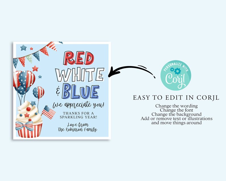 JULY 4TH Party Favor, Appreciation Gift Tag, Teacher, Friends ...