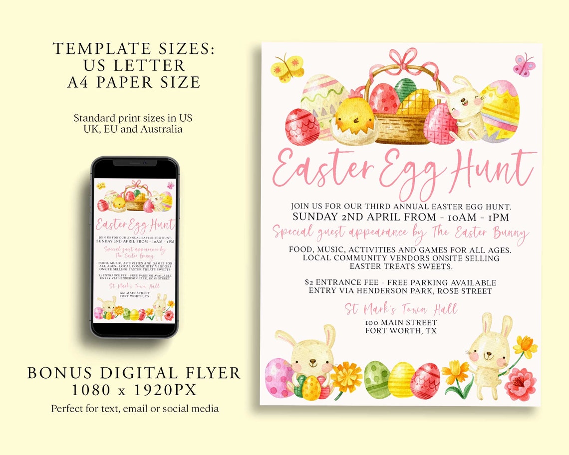 Editable EGG HUNT Flyer Template, EASTER Flyer, Diy Flyer, Spring ...