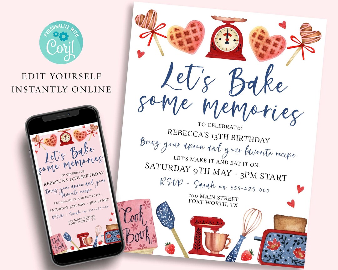 Editable BAKING PARTY Flyer Template, DIY Market Sale, Cooking Invite ...