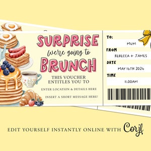 Surprise BRUNCH Gift Ticket, Happy Birthday Gift Card, Gift Certificate ...