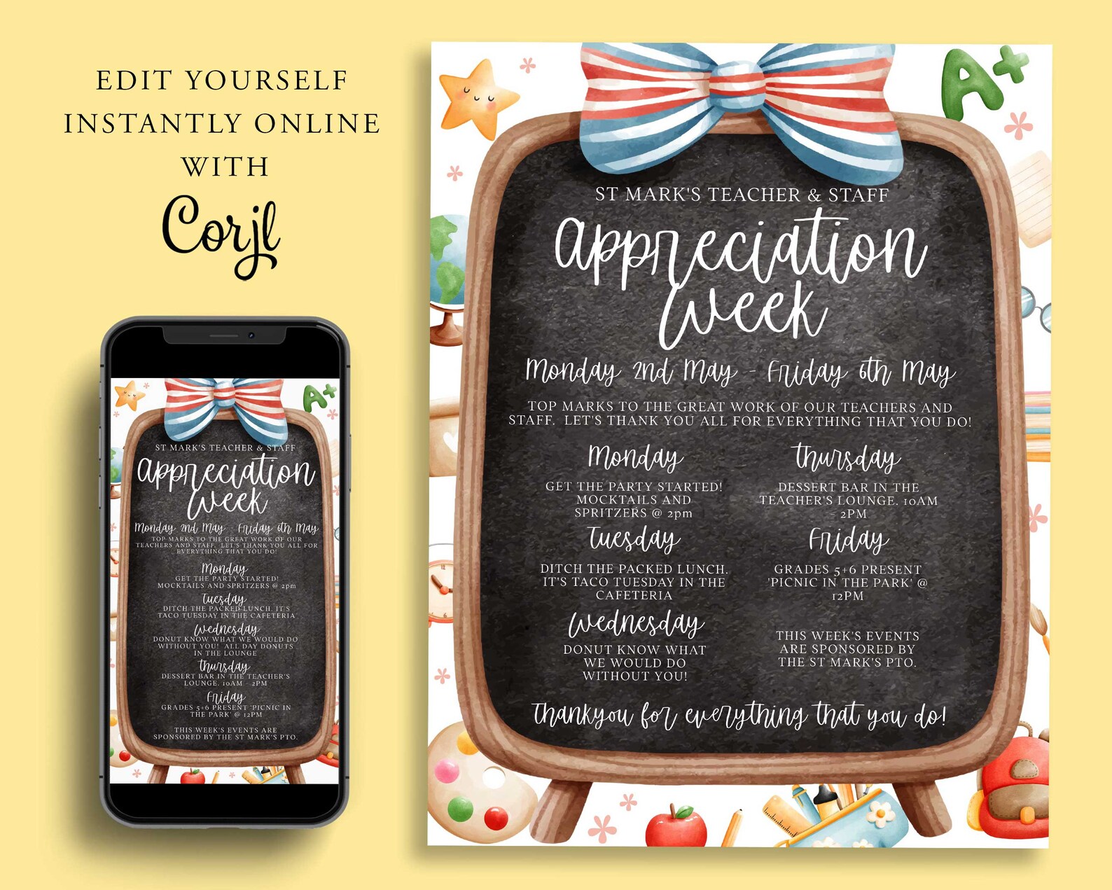 TEACHER APPRECIATION Editable Flyer Template, Staff Invite, Family ...