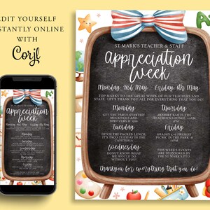 TEACHER APPRECIATION Editable Flyer Template, Staff Invite, Family ...