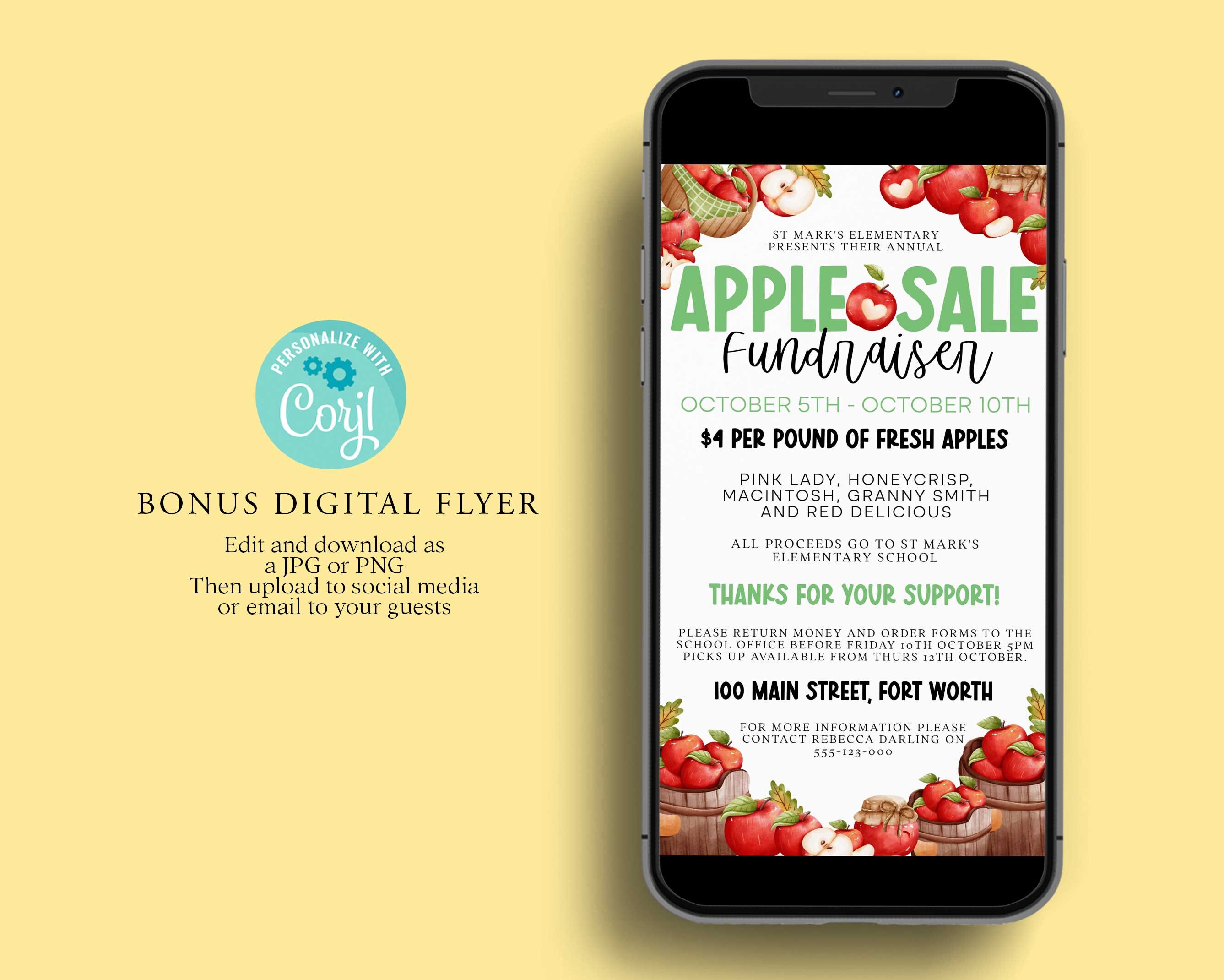 APPLE SALE Fundraiser Editable Flyer Template, School Church Charity ...