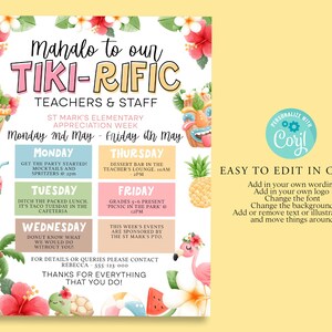Tiki TEACHER APPRECIATION Editable Flyer Template, Staff Invite, Family ...