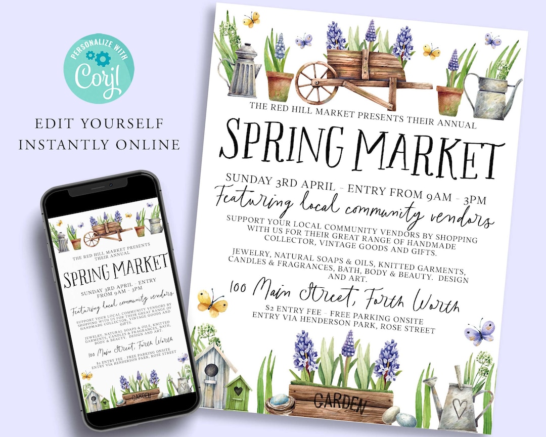 Editable SPRING MARKET Flyer Template, DIY Fundraiser, Community Fair ...