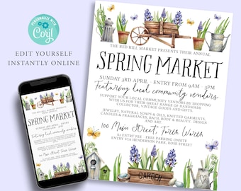 Editable SPRING MARKET Flyer Template, DIY Market Sale, Community Fair ...