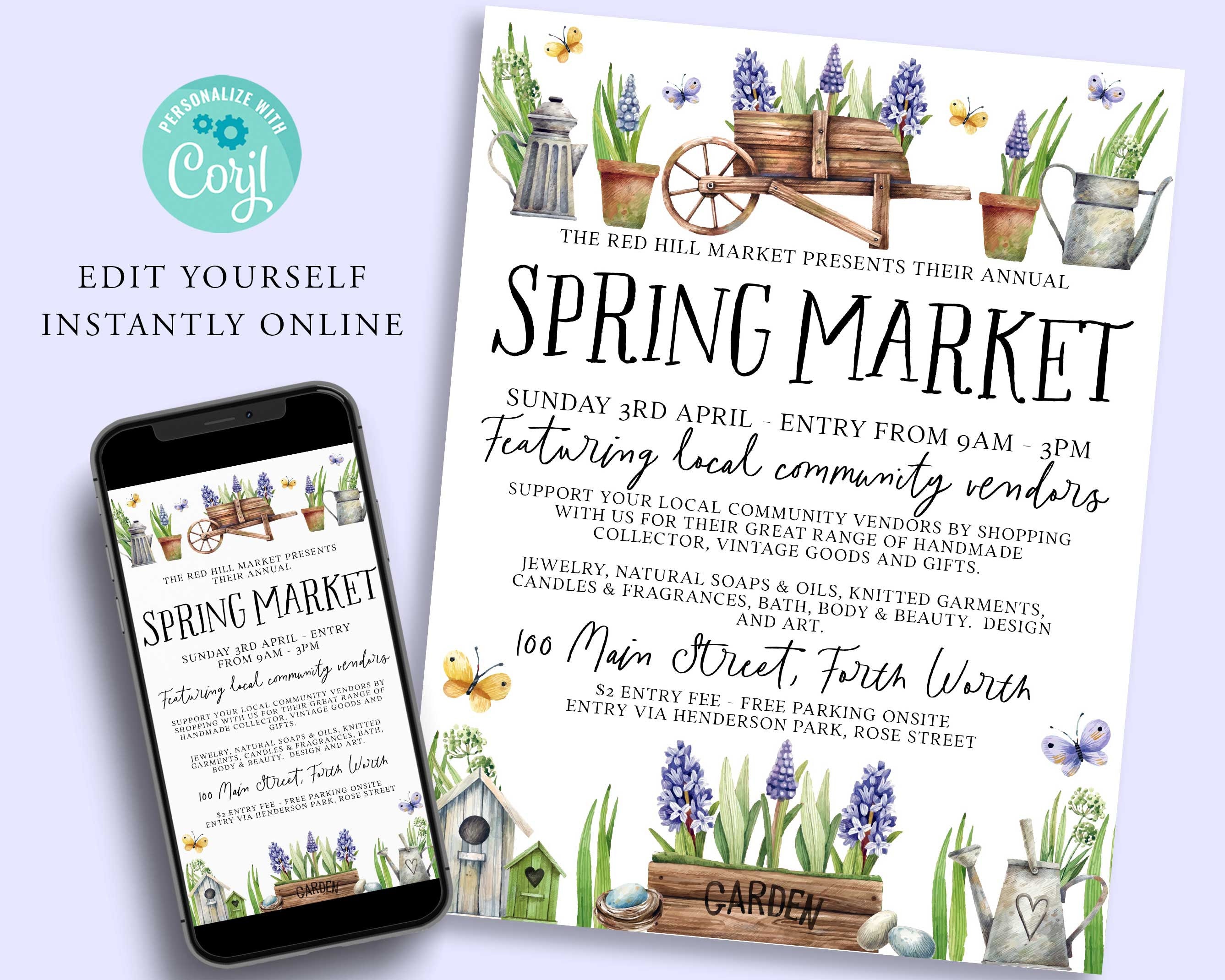 Editable SPRING MARKET Flyer Template, DIY Fundraiser, Community Fair ...