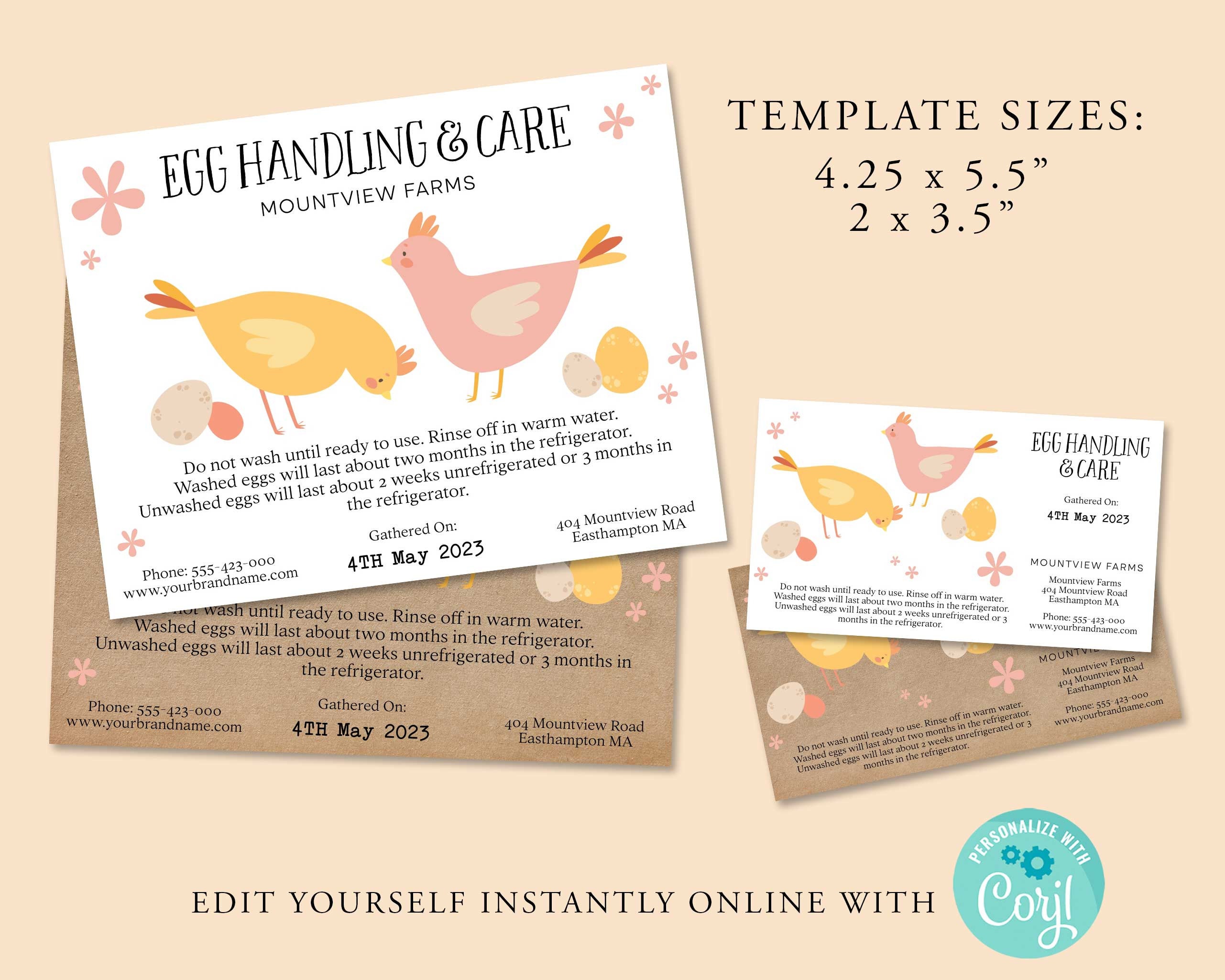 EGG HANDLING Instruction Card Template, Fresh Egg Care Label, Egg ...