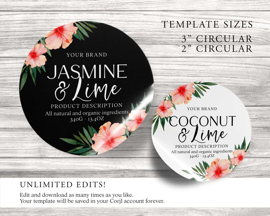 SUMMER Palm Leaf ROUND Editable Product Sticker, Organic Custom Product ...