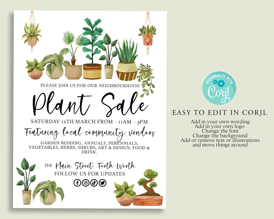 Editable PLANT SALE Flyer Template, Fundraiser Flyer, Diy Flyer, Spring ...