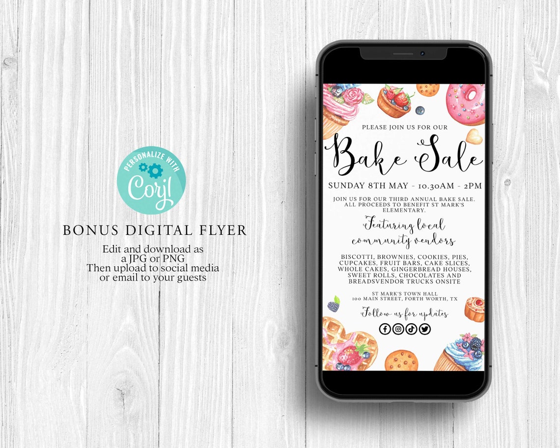Editable BAKE SALE Flyer Template, DIY Market Sale, Community Fair ...