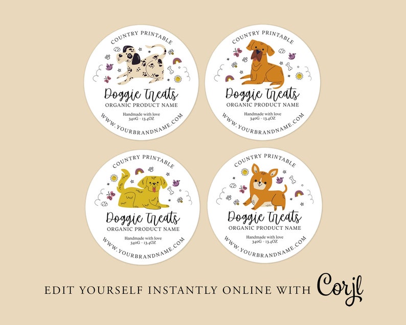 ROUND Pet Food Editable Product Sticker, Treats Chews Product Label, 3 ...