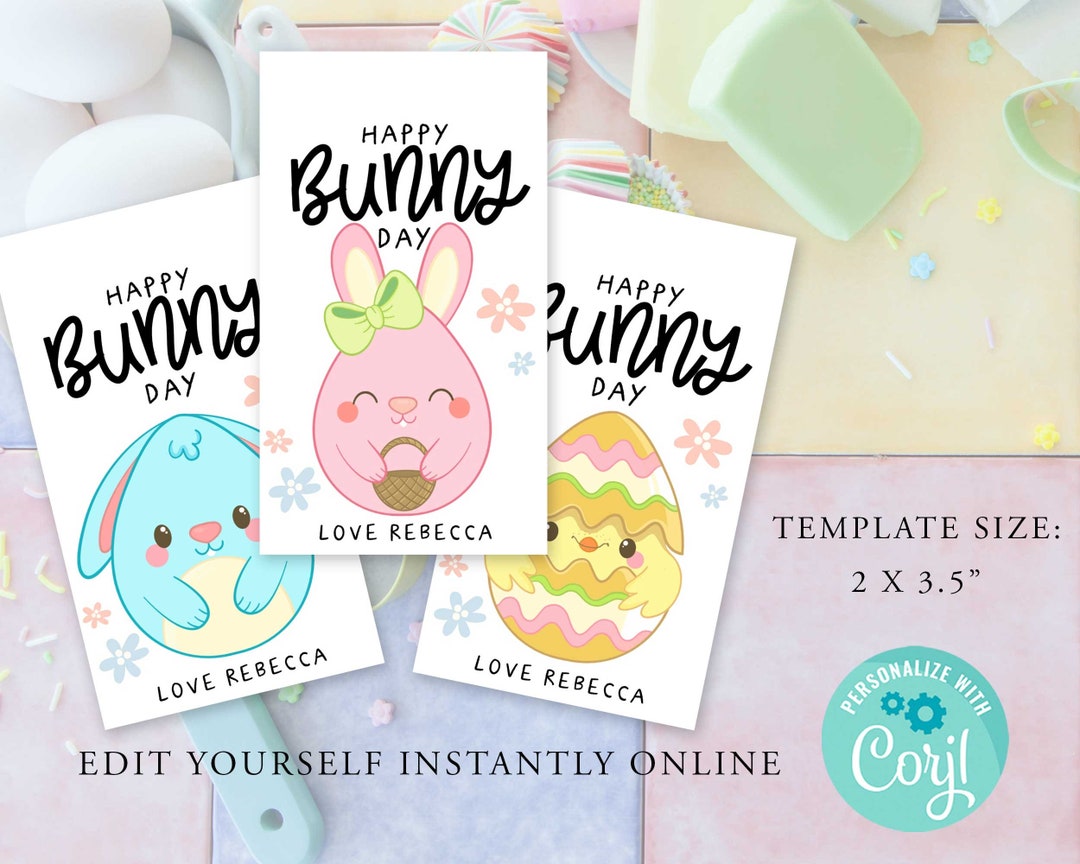 Easter BUNNY Editable Gift Tag Template, Egg Hunt PRINTABLE Product Tag ...