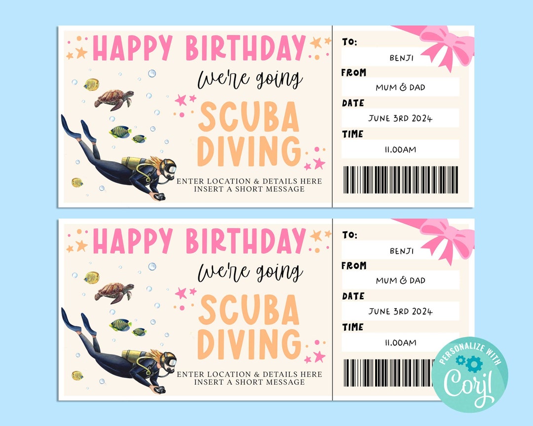 Happy Birthday SCUBA DIVING Gift Ticket, Birthday Gift Card, Gift ...