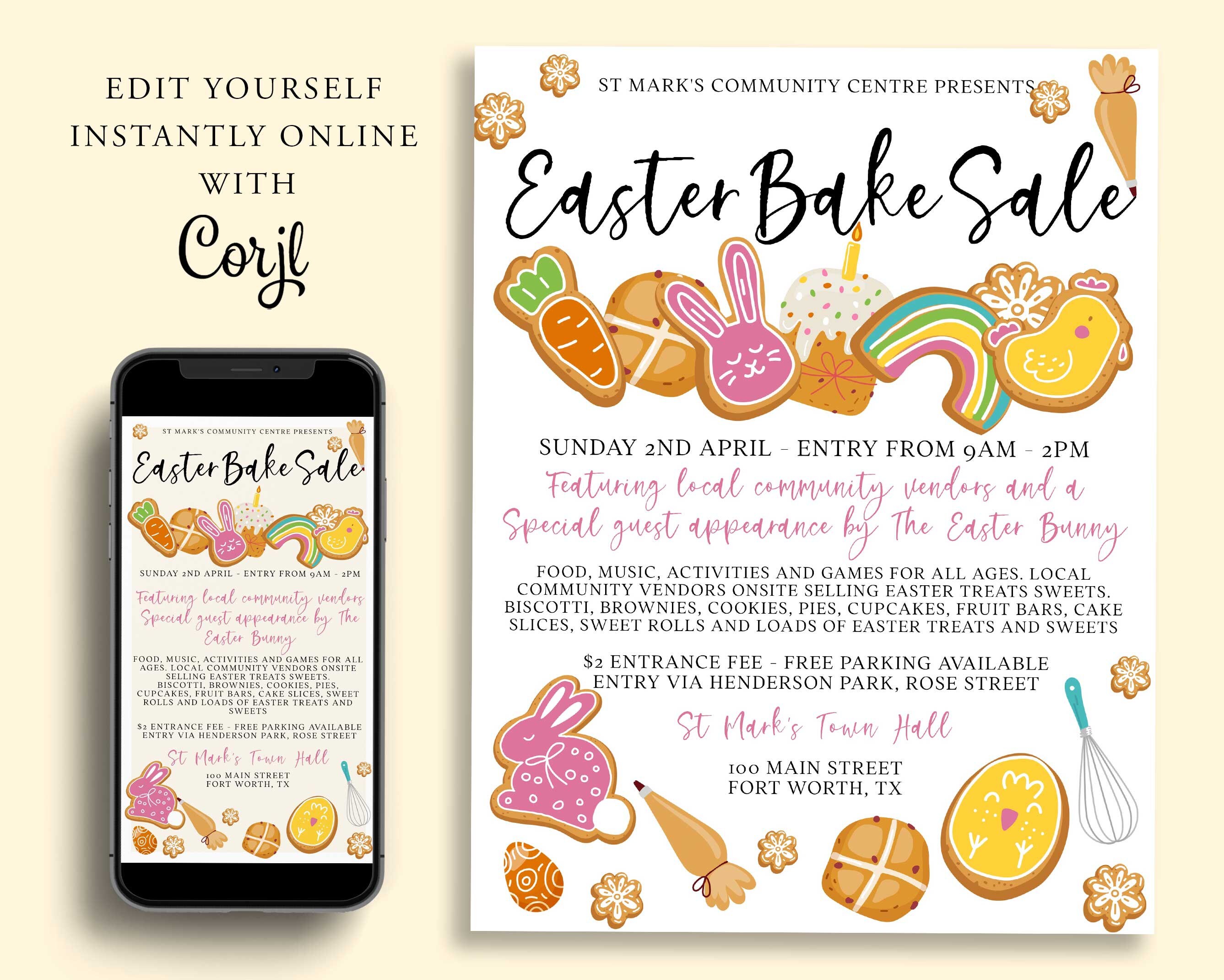 Editable EASTER BAKE SALE Flyer Template, Diy Market Sale, Market Flyer ...