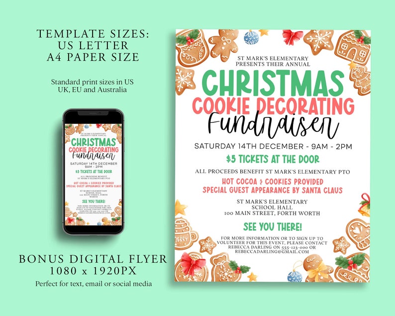 CHRISTMAS Cookie Decorating Fundraiser Flyer, PTA Pto, School Teacher ...