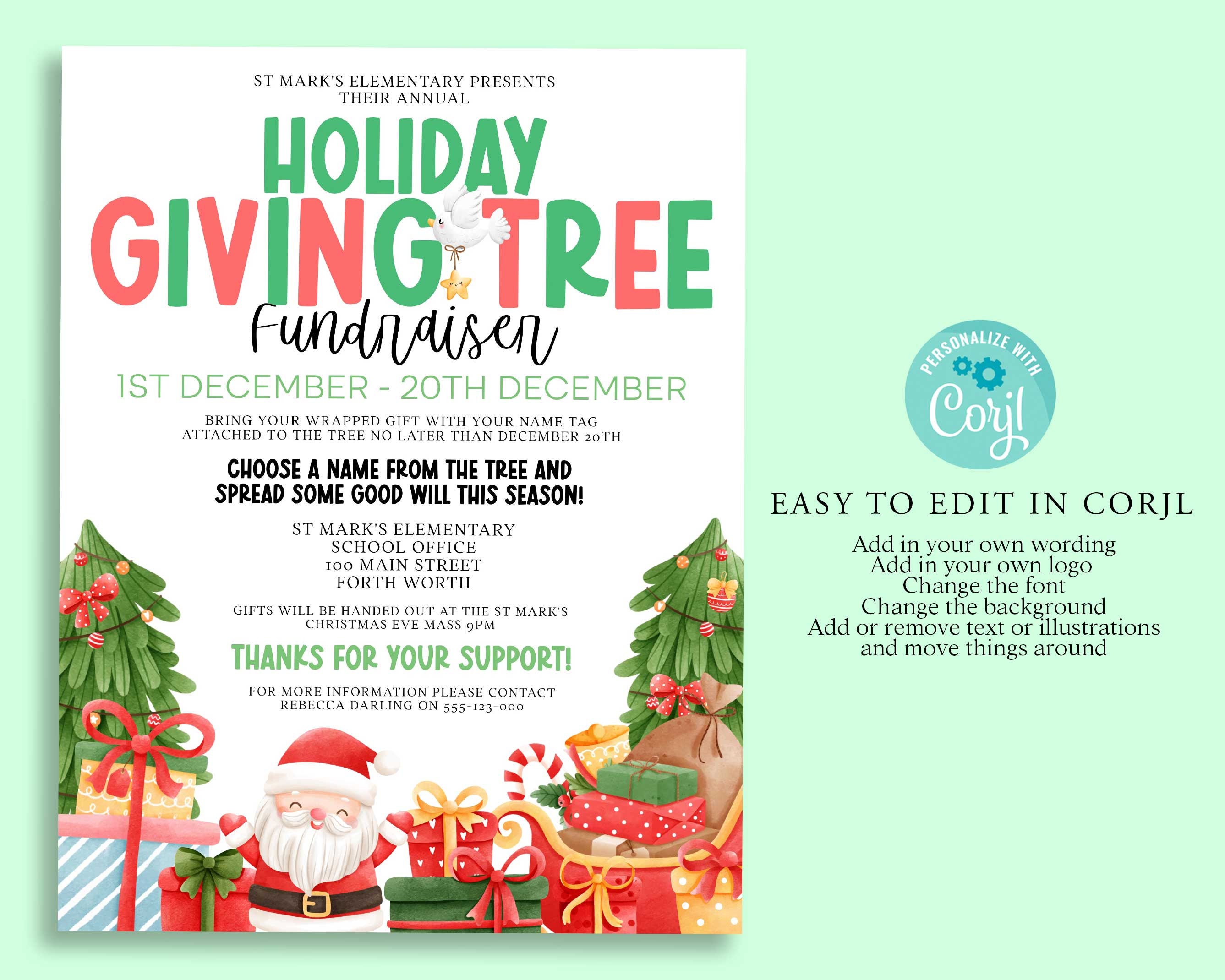 CHRISTMAS Giving Tree Fundraiser Flyer, PTA Pto, School Teacher ...