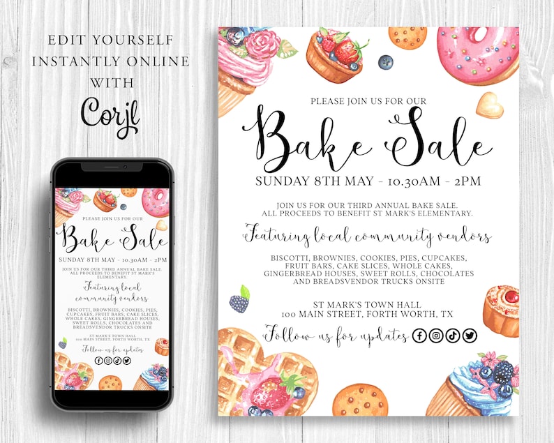 Editable BAKE SALE Flyer Template, DIY Market Sale, Community Fair ...