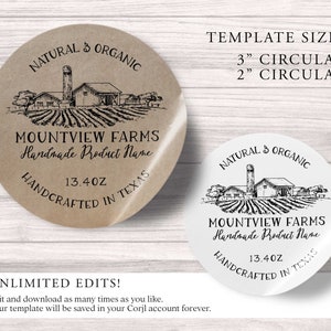Round FARMHOUSE Editable Product Sticker, ORGANIC Circular Product ...