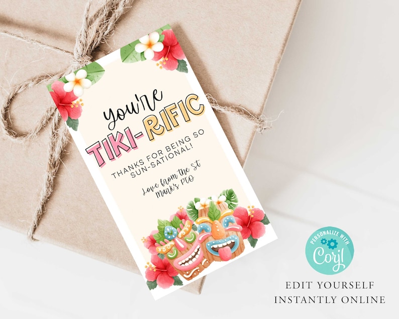 TIKI Appreciation Gift Tag, Teacher, Nurse, Volunteers, Friends, Summer ...