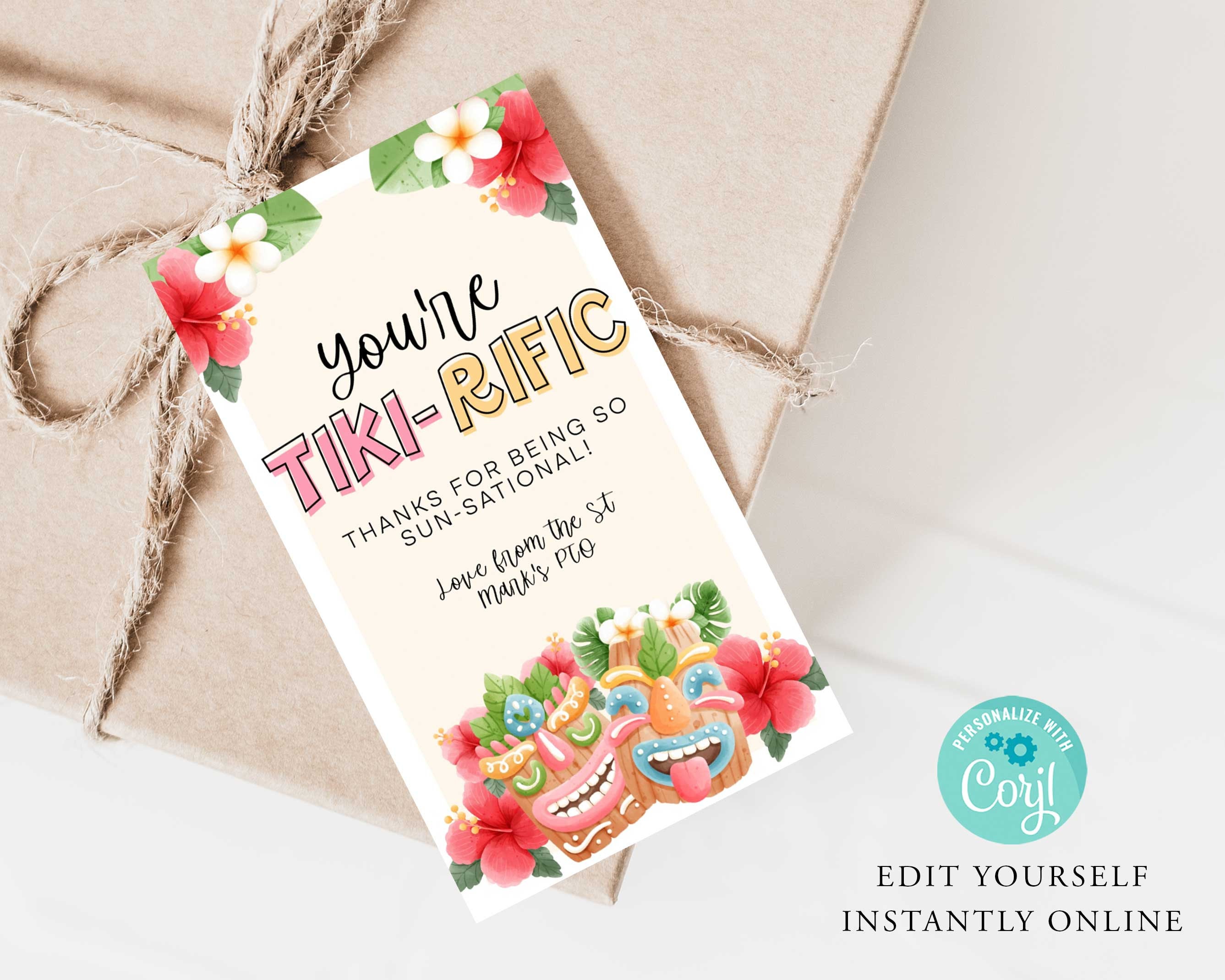 TIKI Appreciation Gift Tag, Teacher, Nurse, Volunteers, Friends, Summer ...