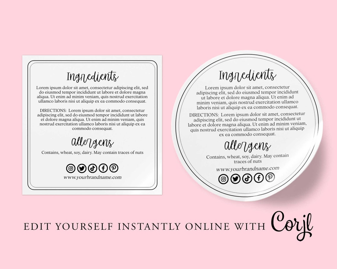 INGREDIENT Editable Product Sticker, Backing Label Round, Square Label ...