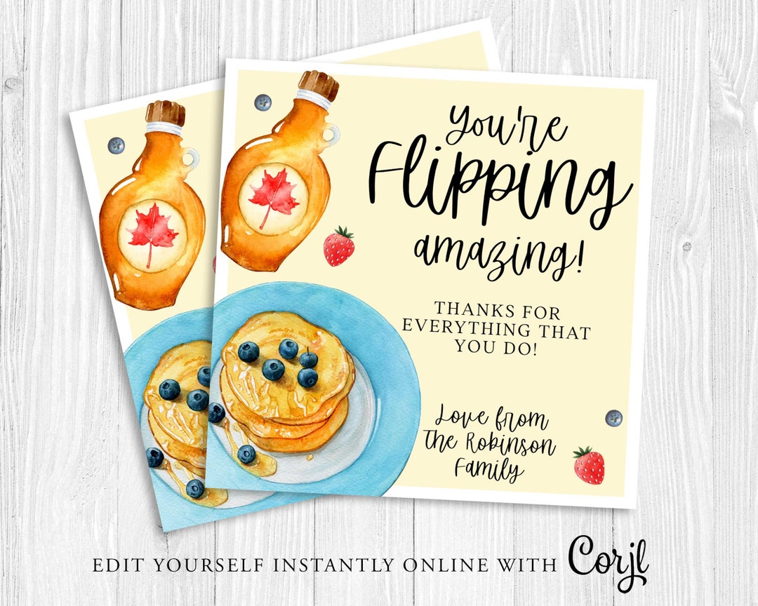 PANCAKE Appreciation Gift Tag, Teacher, Friends, Mothers Day, Valentine ...