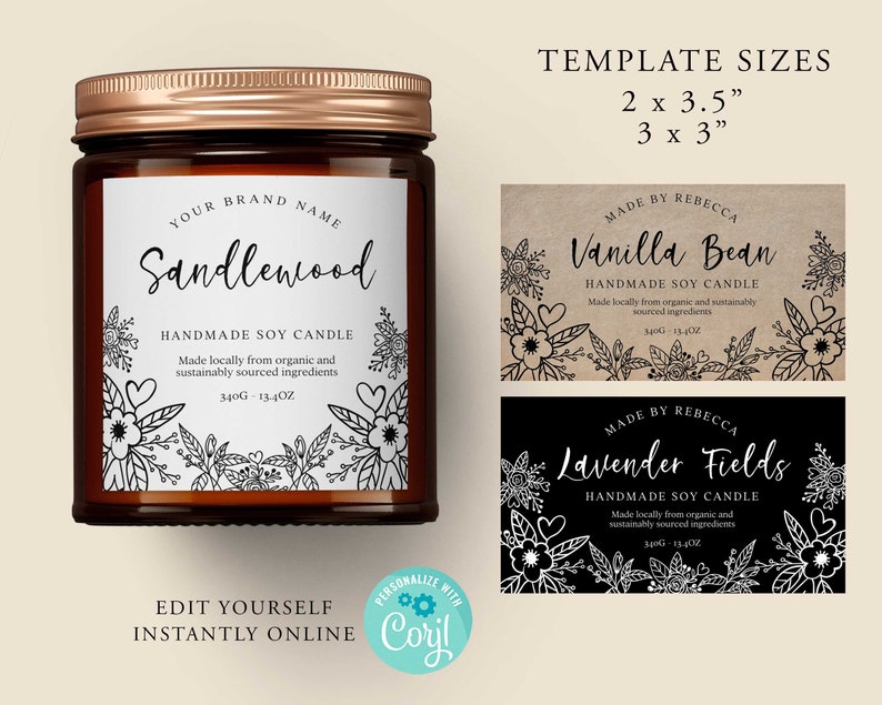 Floral NATURAL Editable Candle Label, Editable Template, Label Design ...