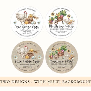 FARM Round Editable Product Sticker, FREE Range Egg Product Label, 3" 2 ...