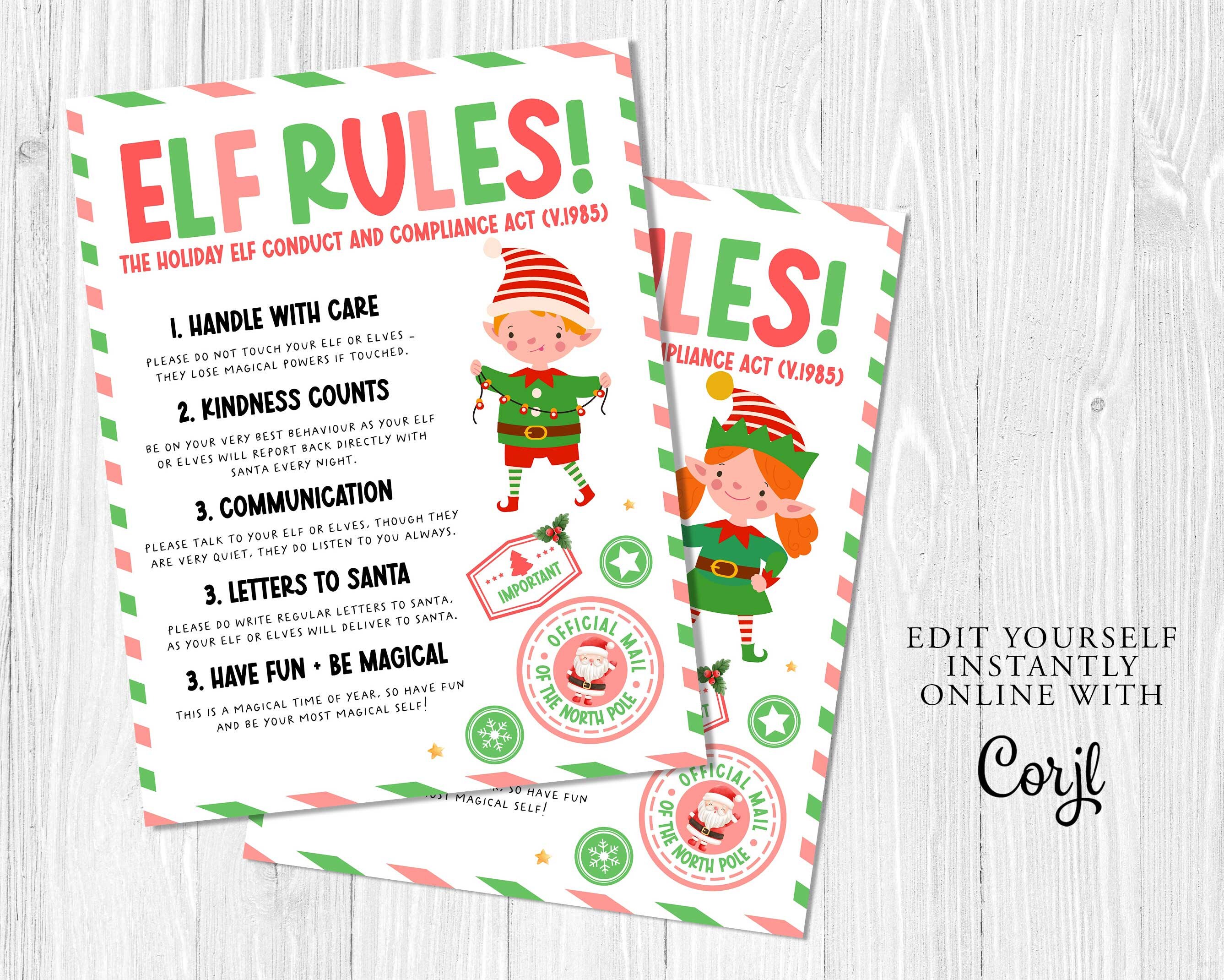 CHRISTMAS ELF Rules Sign, Christmas Elf Activities, DIY, Santa's ...