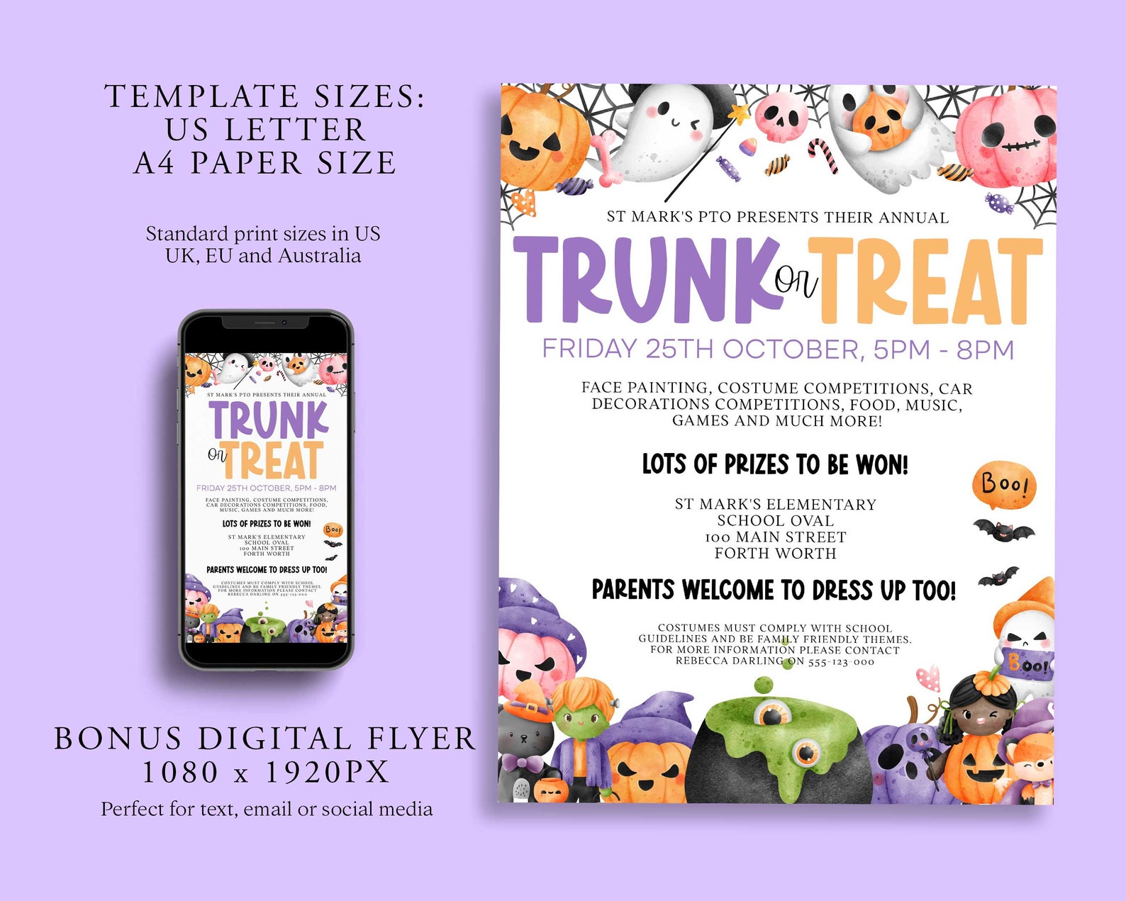 TRUNK or TREAT Editable Flyer, Editable Template, Trick or Treat ...