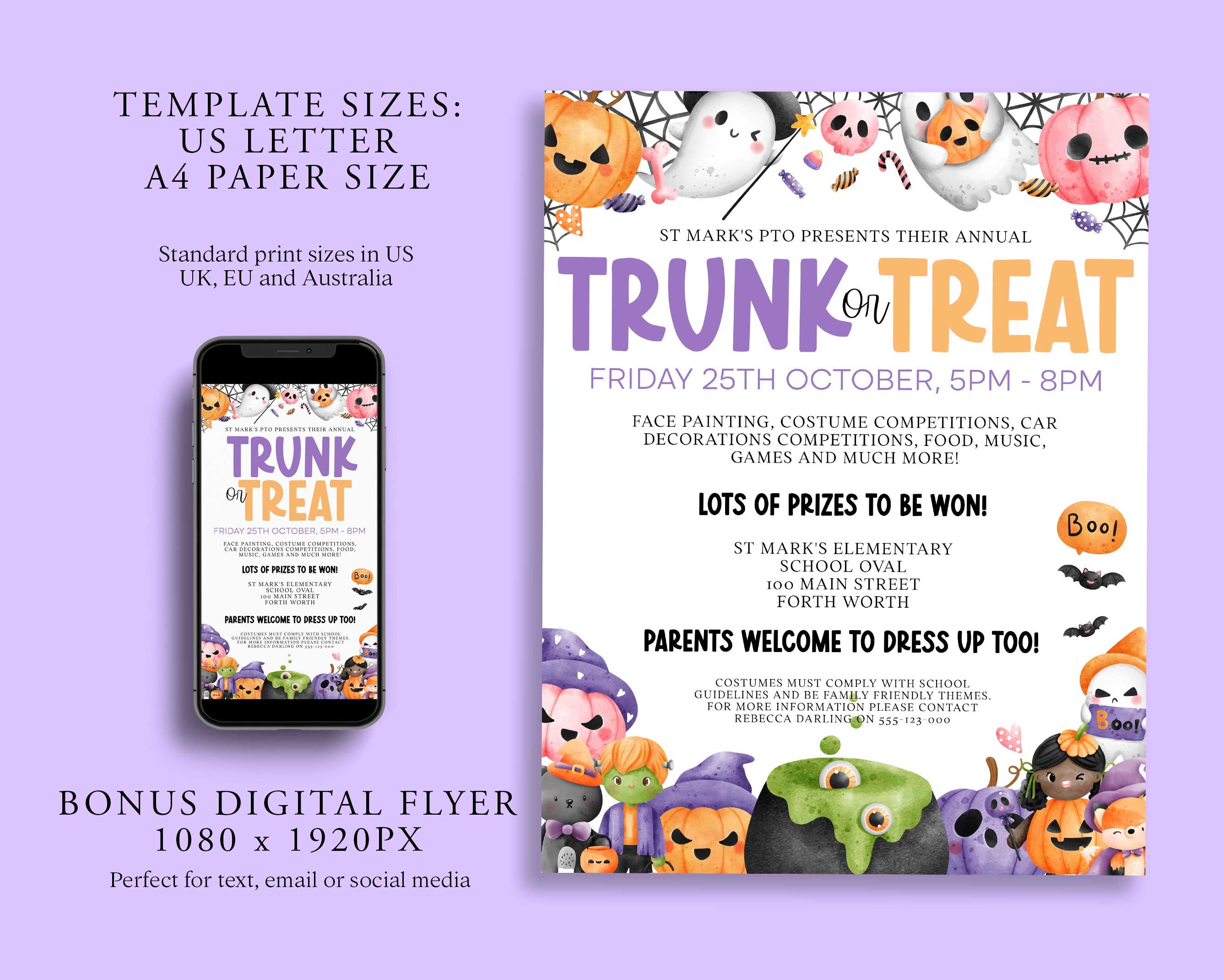 TRUNK or TREAT Editable Flyer, Editable Template, Trick or Treat ...