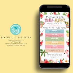 Tiki TEACHER APPRECIATION Editable Flyer Template, Staff Invite, Family ...