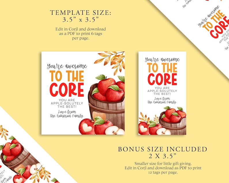 TEACHER Appreciation Gift Tag, Teacher, Friends, Thanksgiving Apple ...