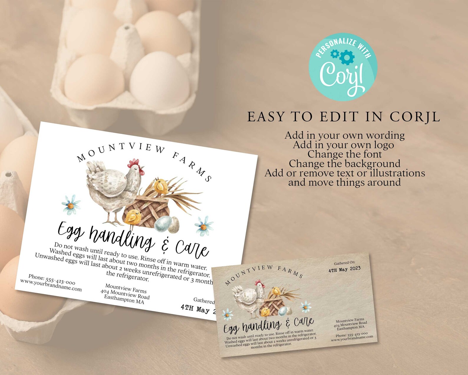 EGG HANDLING Instruction Card Template, Fresh Egg Care Label, Egg ...
