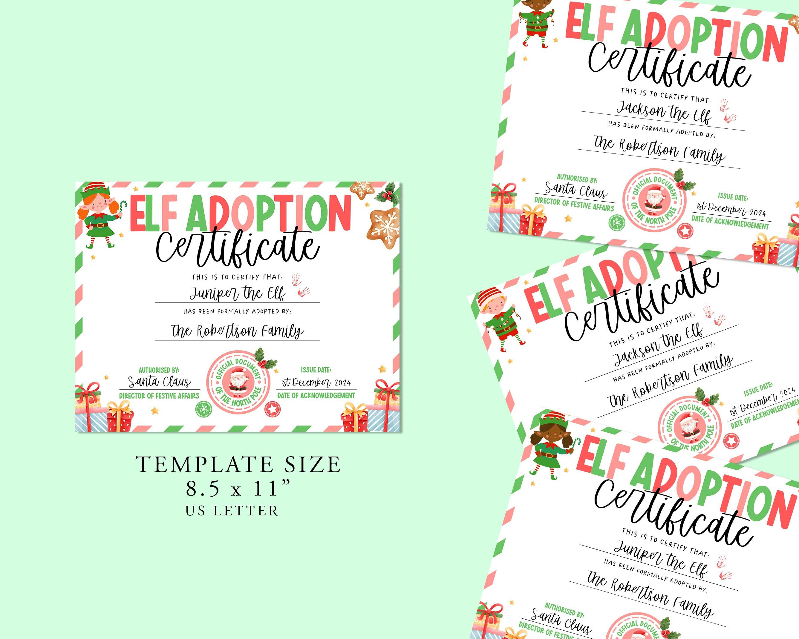 CHRISTMAS ELF Adoption Certificate, Christmas Elf Activity, Santa's ...