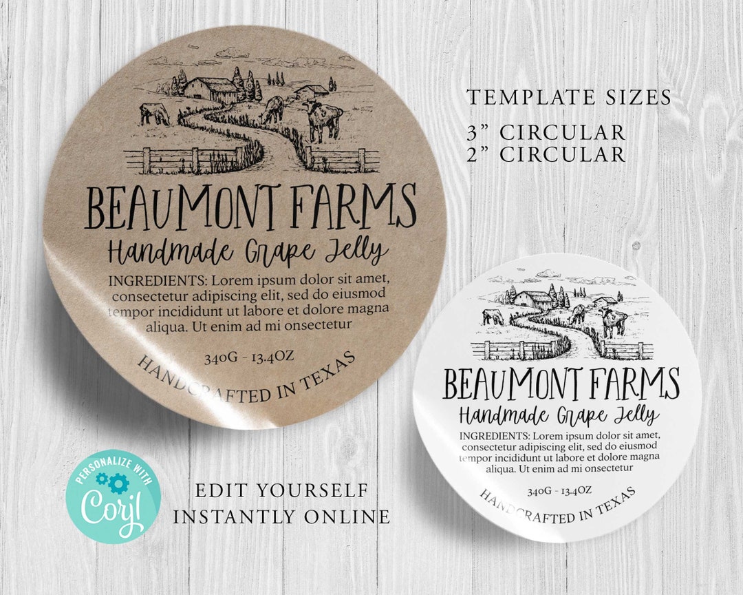 FARM HOUSE Round Editable Product Sticker, ORGANIC Custom Product Label ...
