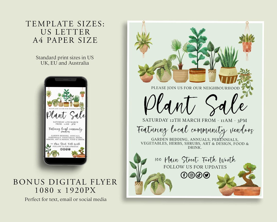 Editable PLANT SALE Flyer Template, Fundraiser Flyer, Diy Flyer, Spring ...