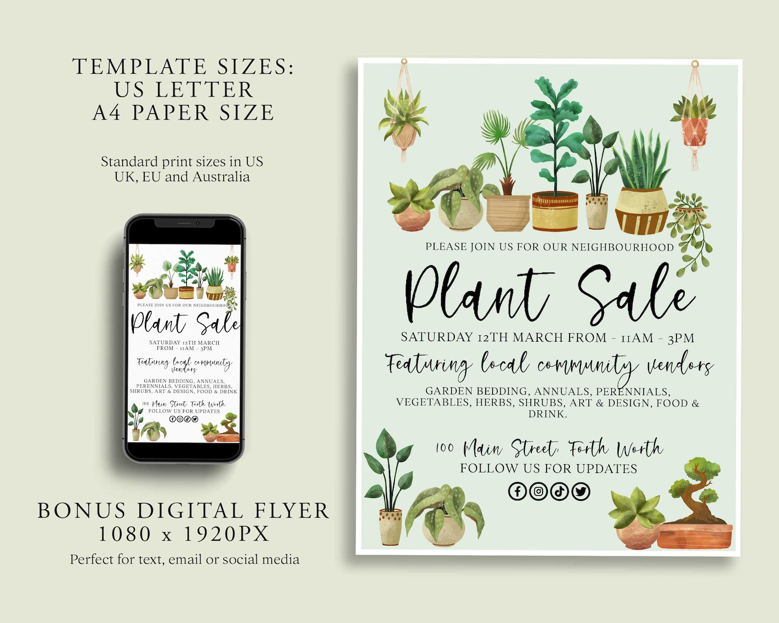 Editable PLANT SALE Flyer Template, Fundraiser Flyer, Diy Flyer, Spring ...
