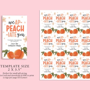 PEACH Appreciation Gift Tag, Teacher, Friends, Mothers Day, Valentine ...