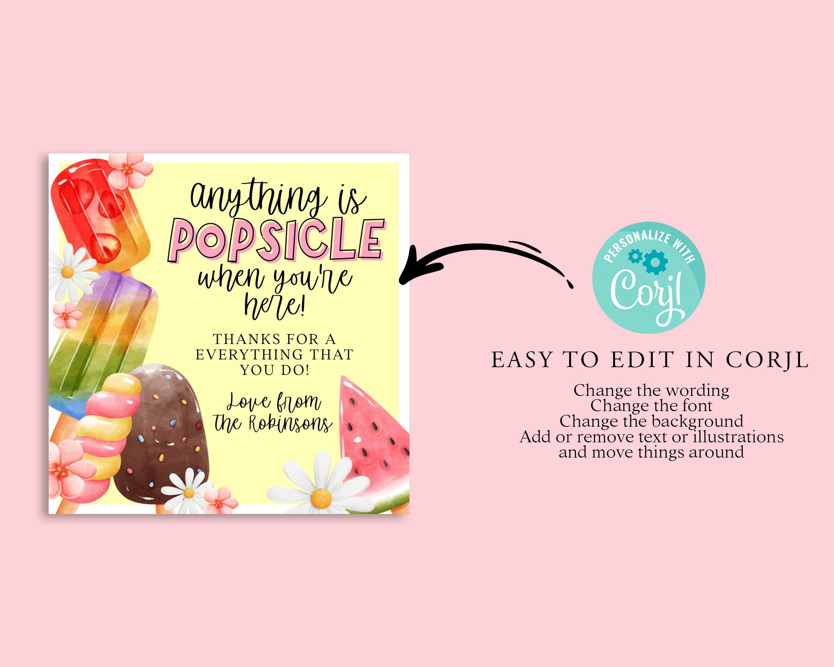 POPSICLE Appreciation Gift Tag, Teacher, Friends, Mothers Day ...