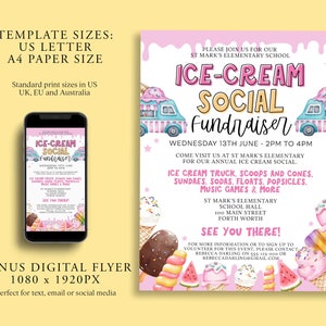 ICECREAM Social Fundraiser Editable Template, Flyer, Printable PTA ...