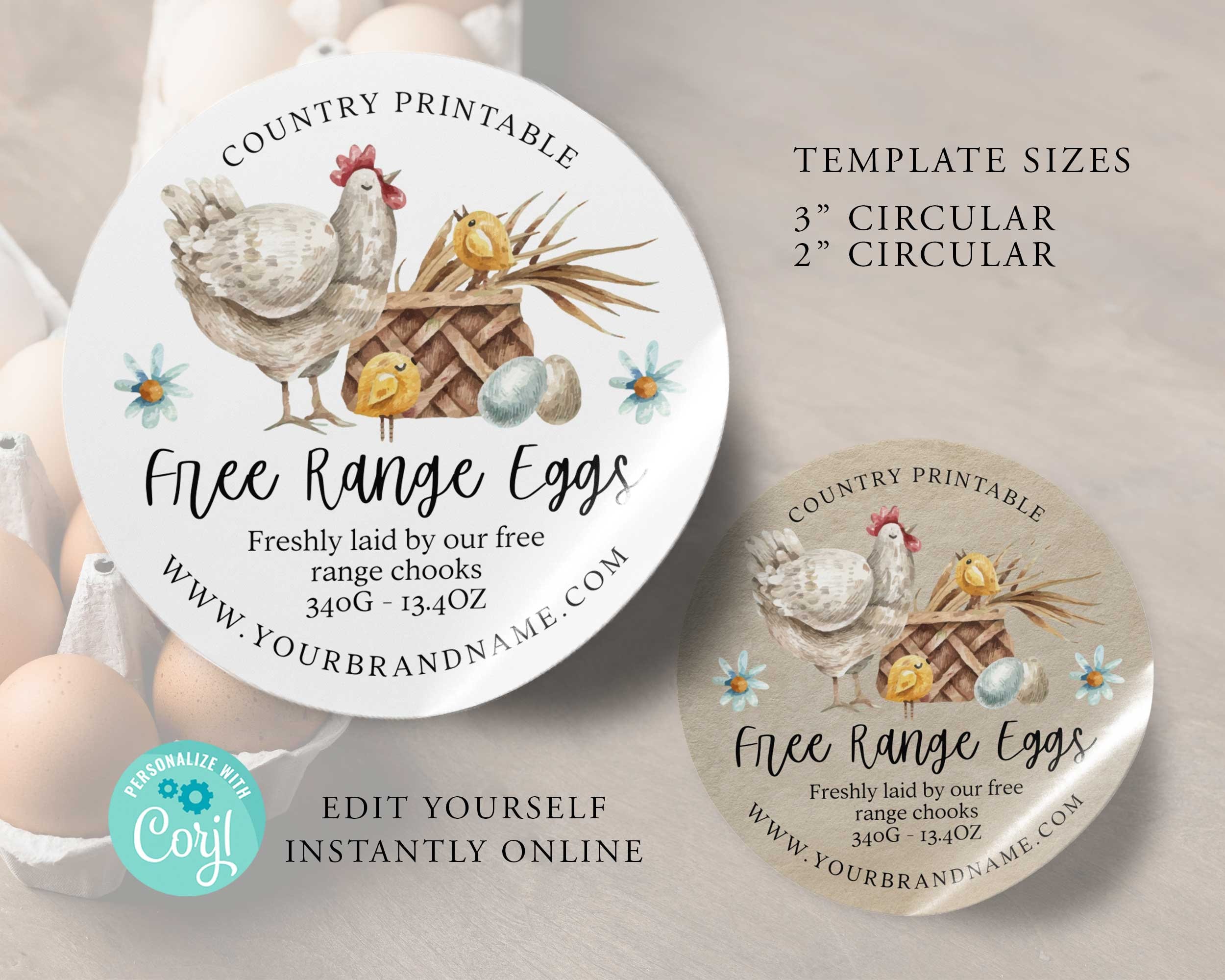 FARM Round Editable Product Sticker, FREE Range Egg Product Label, 3 2 ...