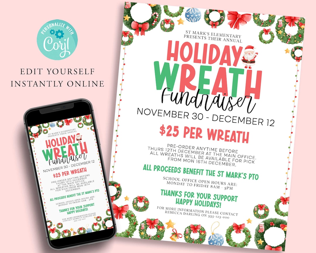 CHRISTMAS WREATH Fundraiser Flyer, PTA Pto, School Teacher Appreciation ...