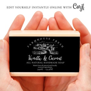 Vintage FARMHOUSE Editable Soap Label, Custom Product, DIY Soap Label ...