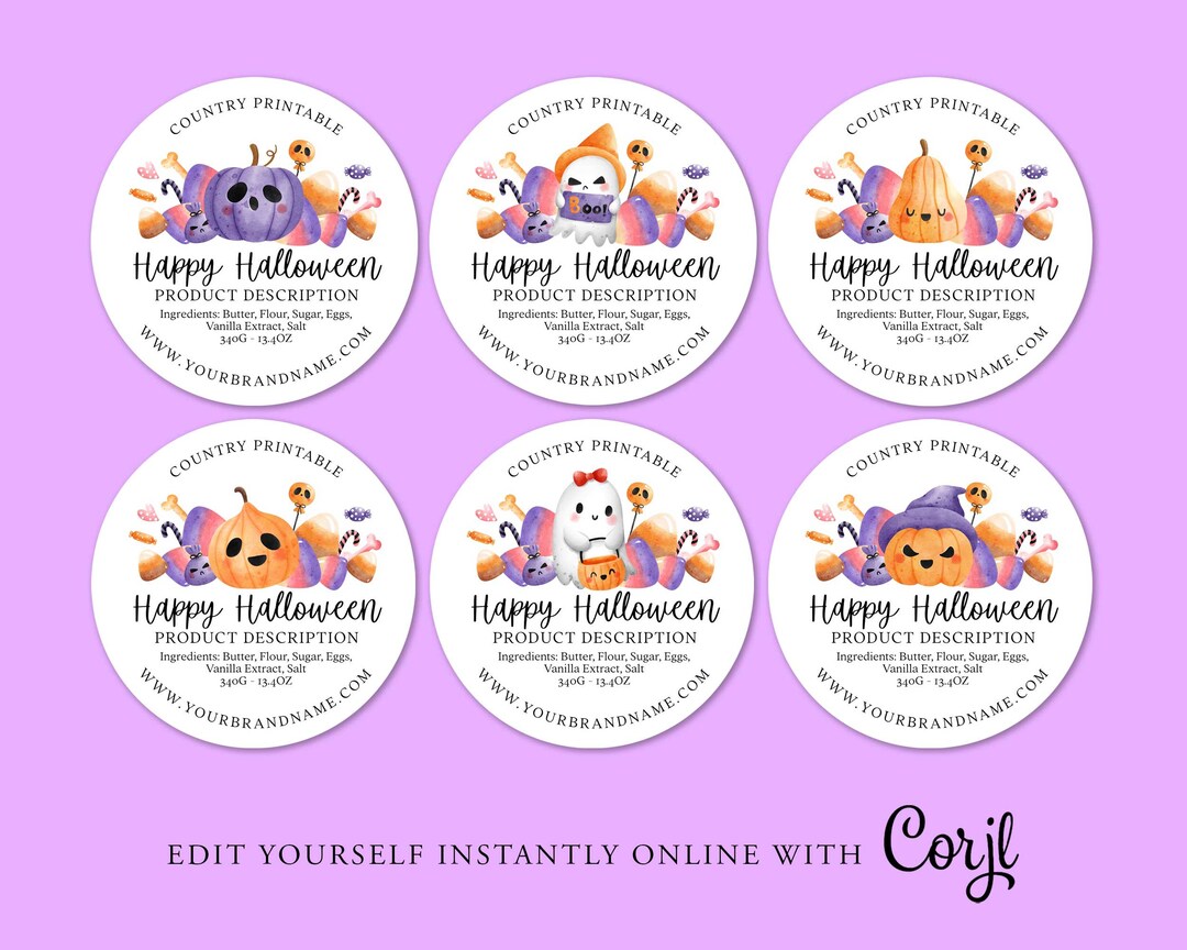 Editable HALLOWEEN Round Labels, Round Kraft Label, Baking Label ...